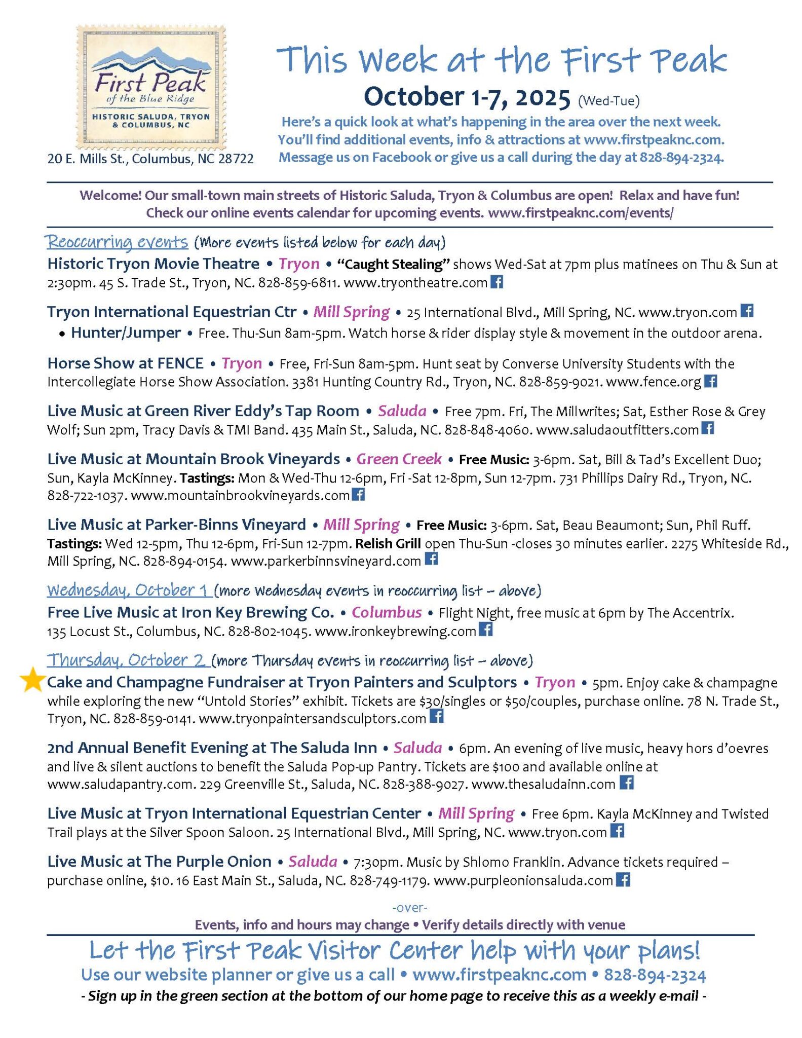 This Week at the First Peak – Events for Oct 1-7, 2025 - First Peak of ...