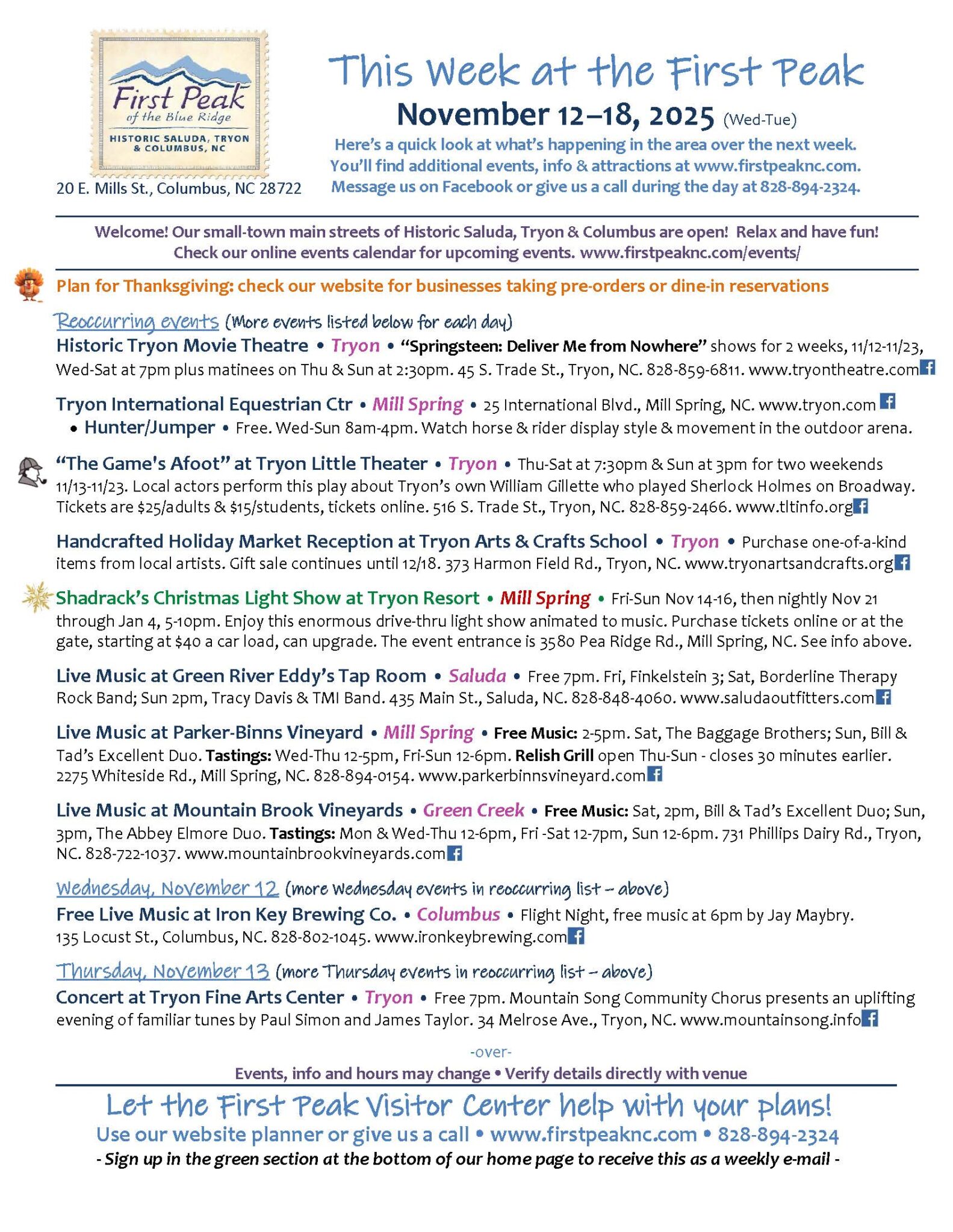 This Week at the First Peak – Events for Nov 12-18, 2025 - First Peak ...