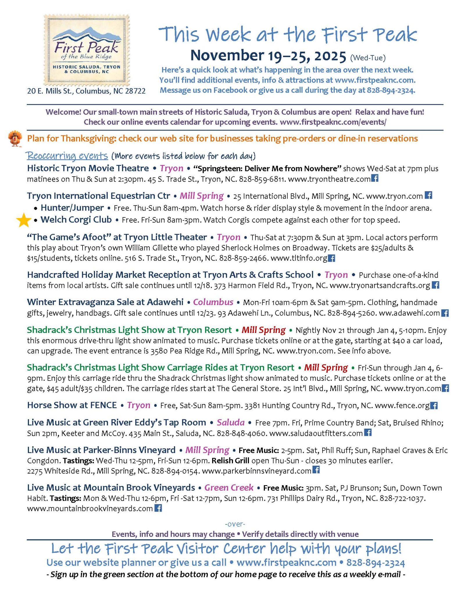 This Week at the First Peak – Events for Nov 19-25, 2025 - First Peak ...